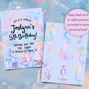 Mermaid Birthday Invitation - Canva Template - Digital Download - Fully ...