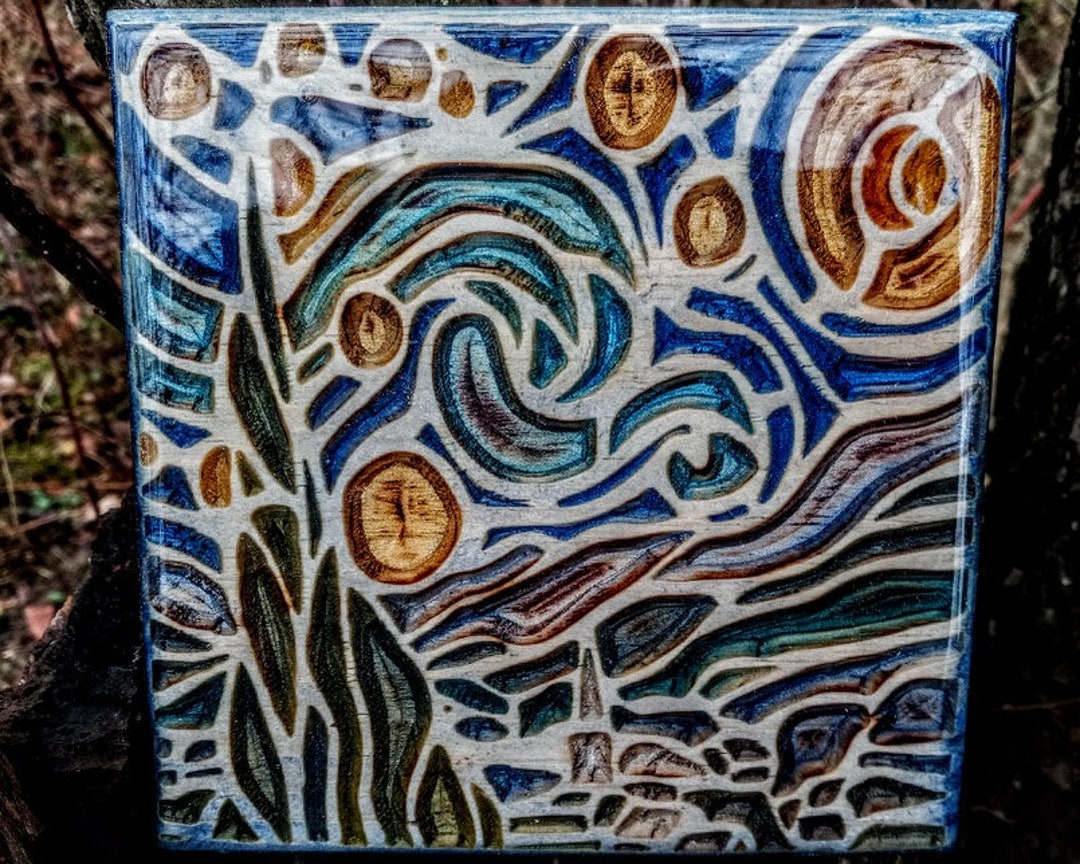 Handmade Wood Trivet, Painter Decor, Starry Night Theme, Wood Epoxy ...