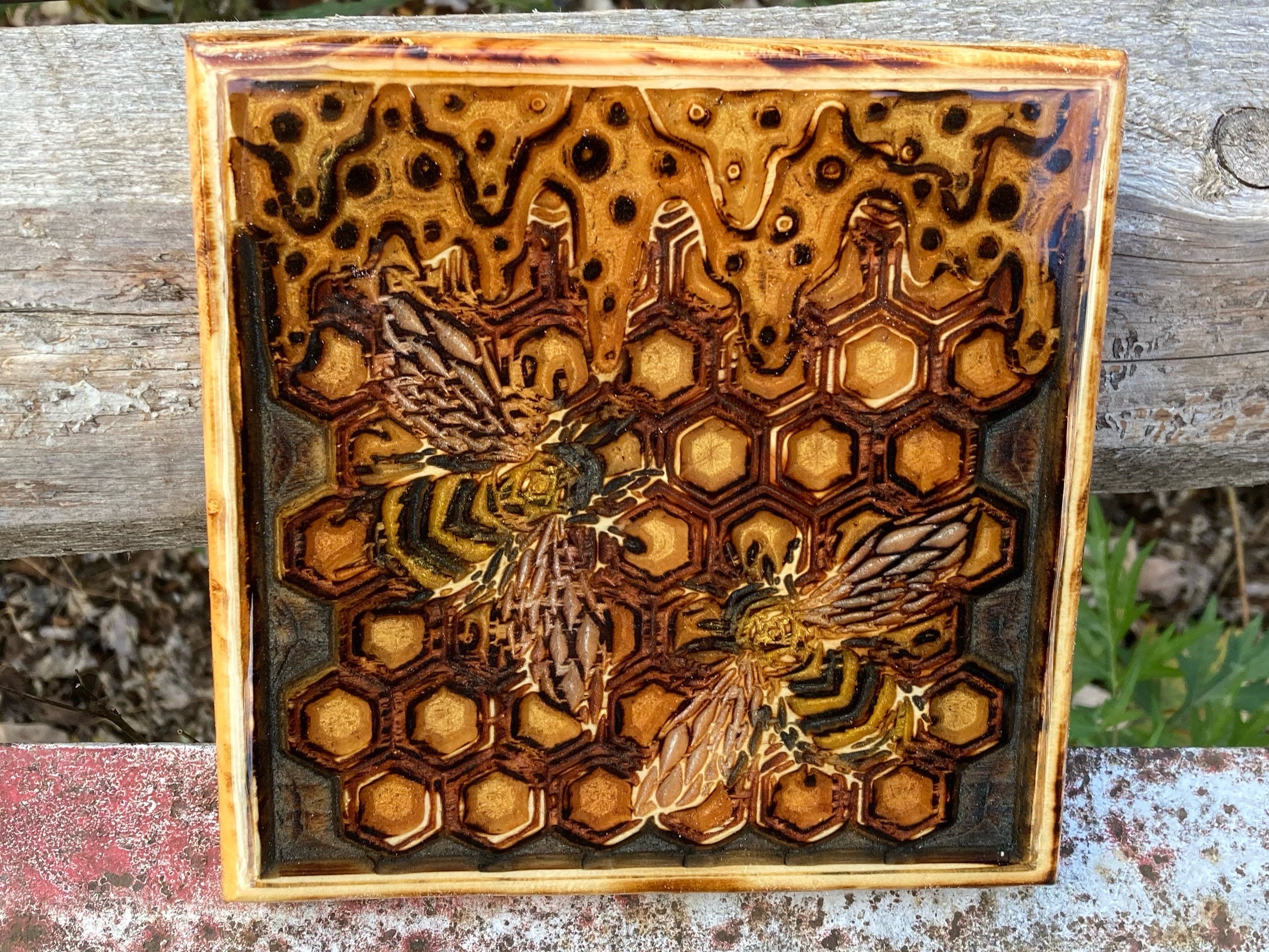 Handmade Wood Trivet, Honey Bee Decor, Wildlife Theme, Rustic Woods ...