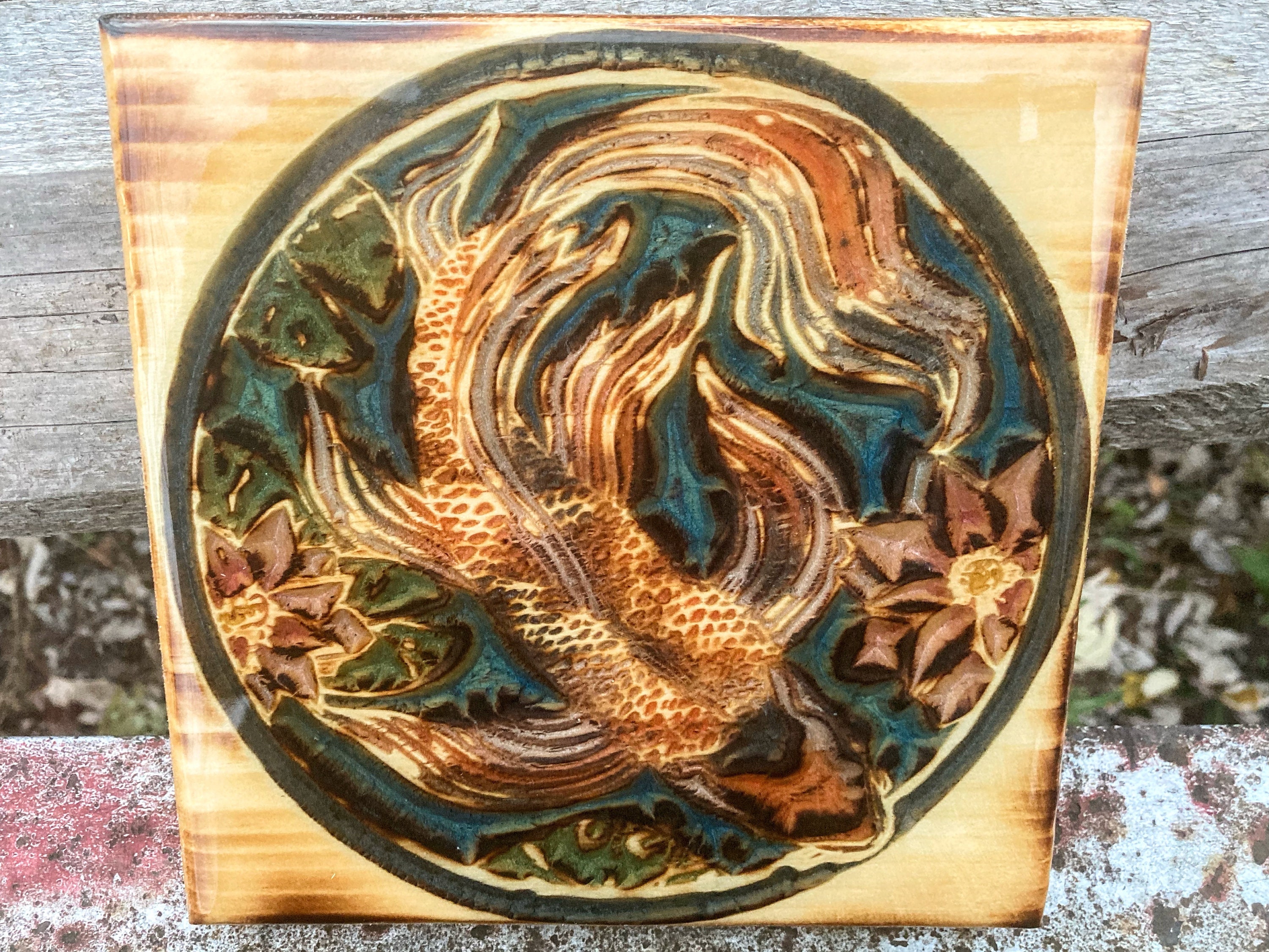 Handmade Wood Trivet, Koi Fish Decor, Wildlife Theme, Rustic Woods ...