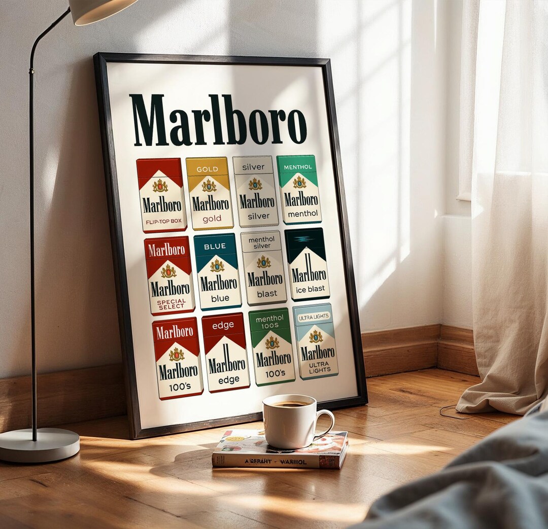 Vintage Cigarette Packs Poster Print, Retro Marlboro Print, Packs ...