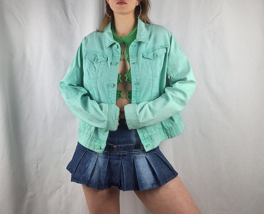 Pastel Turquoise Jacket Denim Oversized Jacket Urban Streetwear Jacket ...