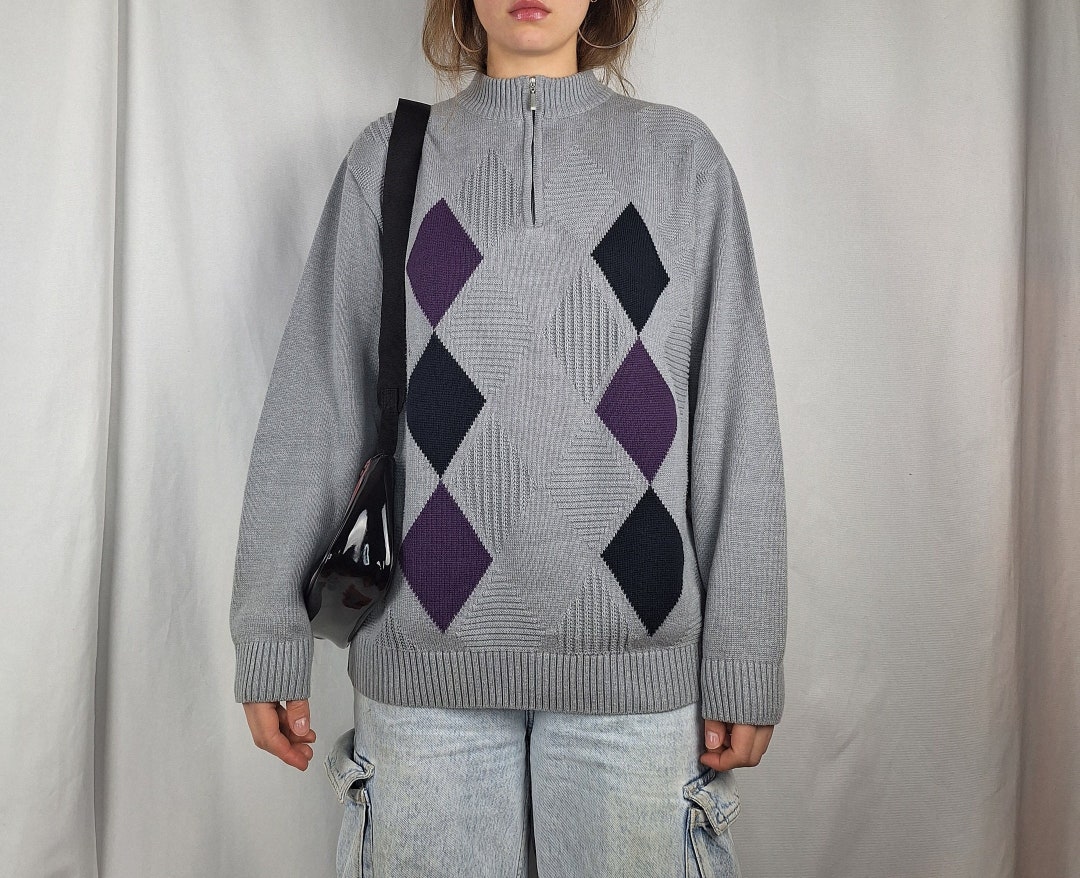 Grey Jumper 80s Vintage Jumper Streetwear Indie Sweater Skater Style ...