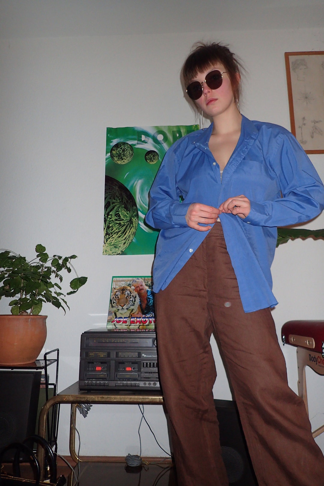 Slightly Shiny 80s 90s Blue Vintage Blouse Shirt - Etsy