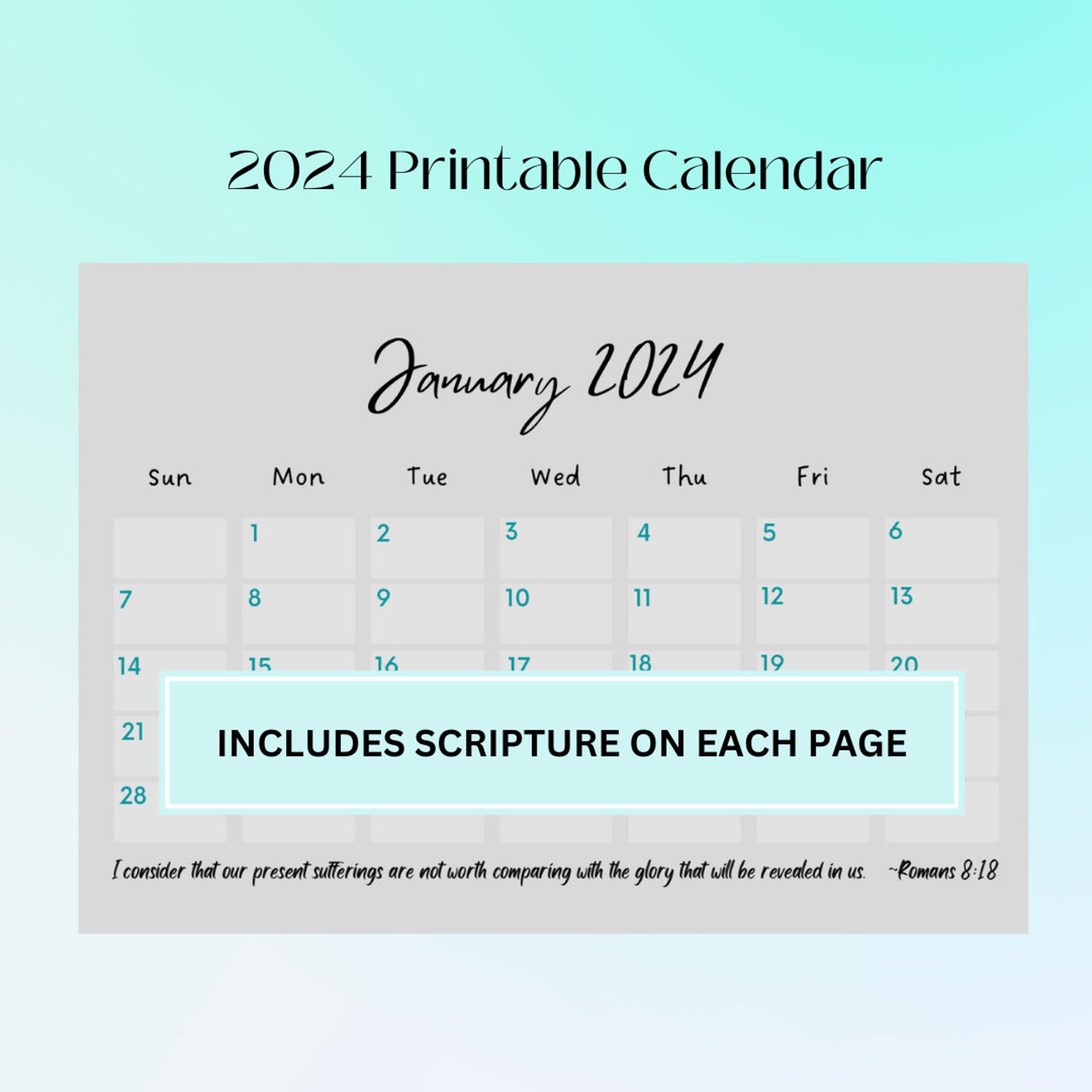 2024 Printable Calendar With Scriptures on Each Page - Etsy