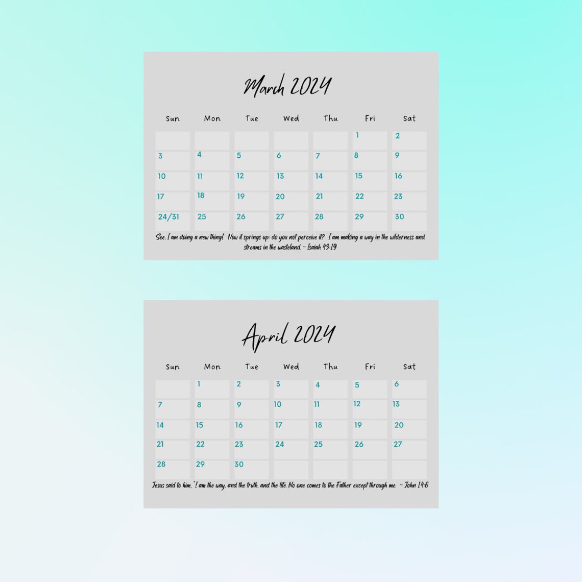 2024 Printable Calendar With Scriptures on Each Page - Etsy