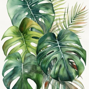 100 Watercolour Monstera Jungle Leaves, Digital Downloads, Tropical ...
