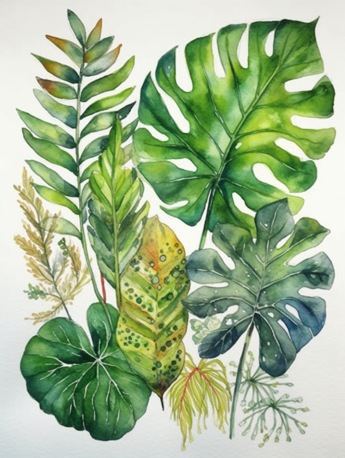 100 Watercolour Monstera Jungle Leaves, Digital Downloads, Tropical ...