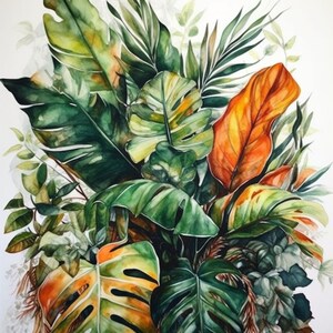 100 Watercolour Monstera Jungle Leaves, Digital Downloads, Tropical ...