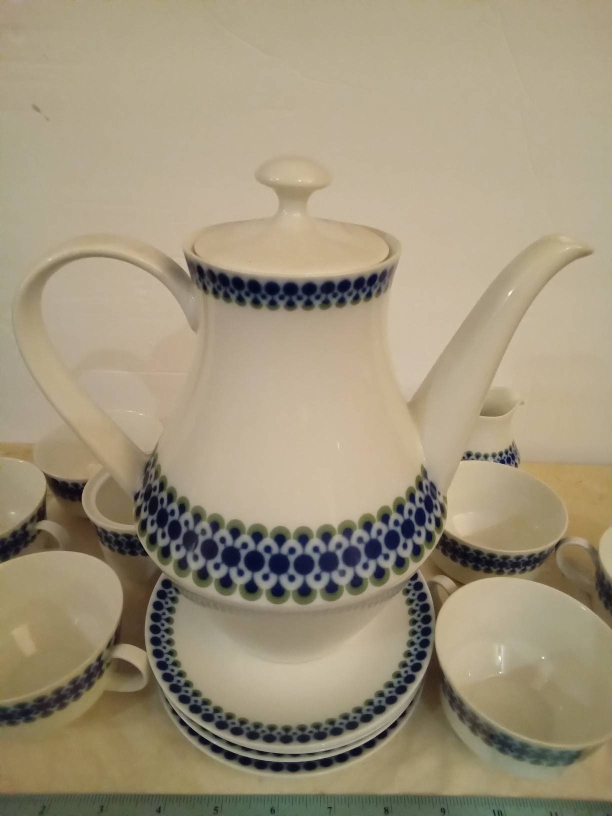Rare Vintage Arzberg China Tea Set Germany White Blue and Green Teapot ...