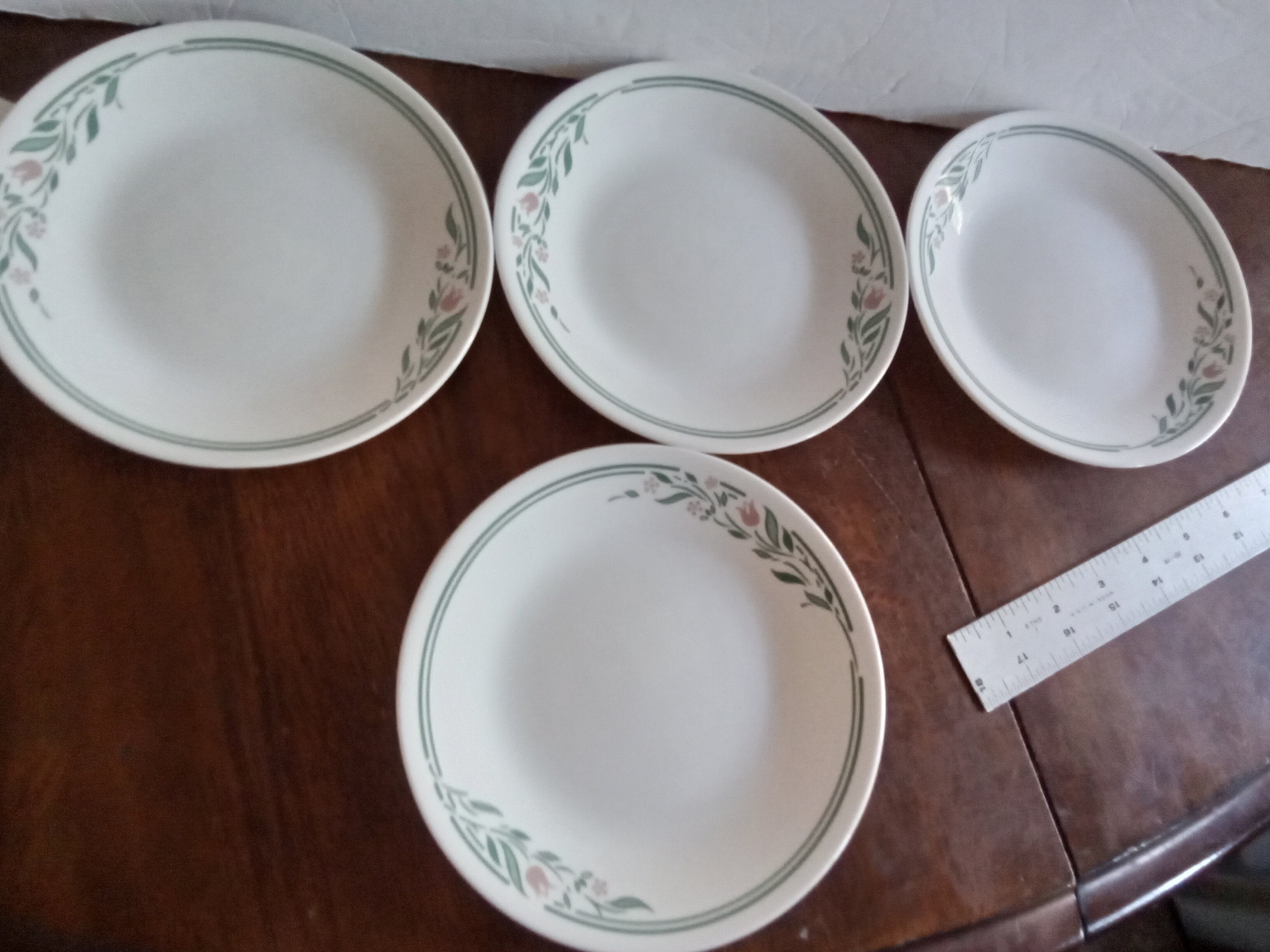 Vintage Corelle ROSEMARIE Tulip Set of 4 DINNER PLATES 6 Bread Plates ...