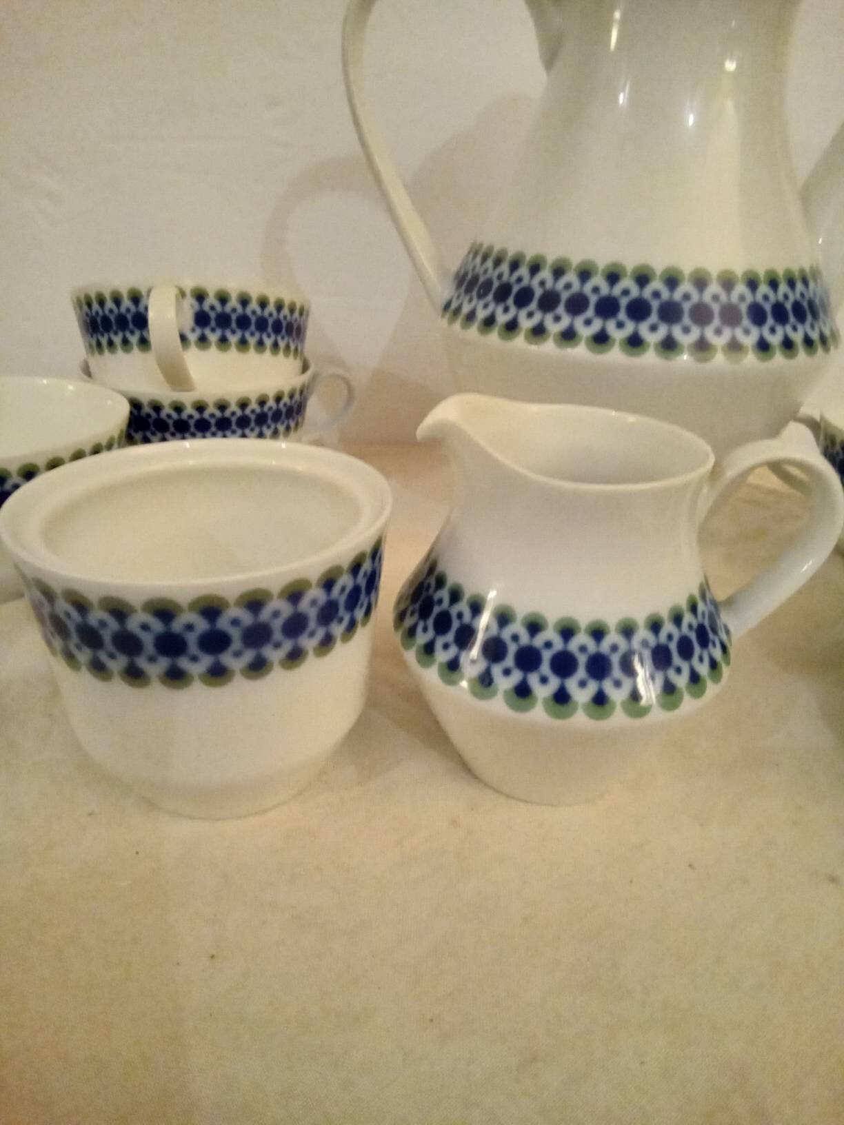 Rare Vintage Arzberg China Tea Set Germany White Blue and Green Teapot ...