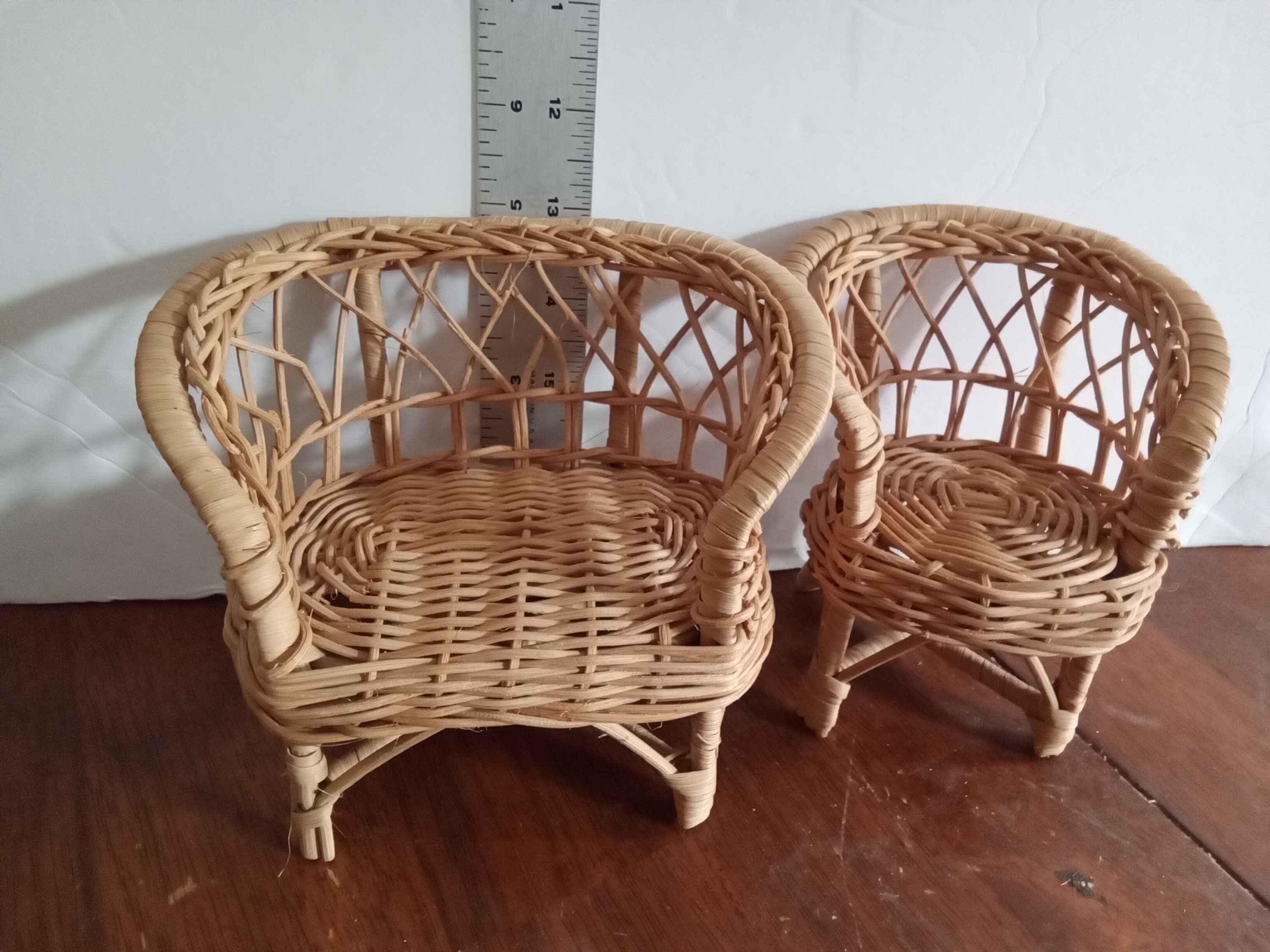 Beige Wicker Loveseat and Chair Vintage Doll House Miniature Furniture ...