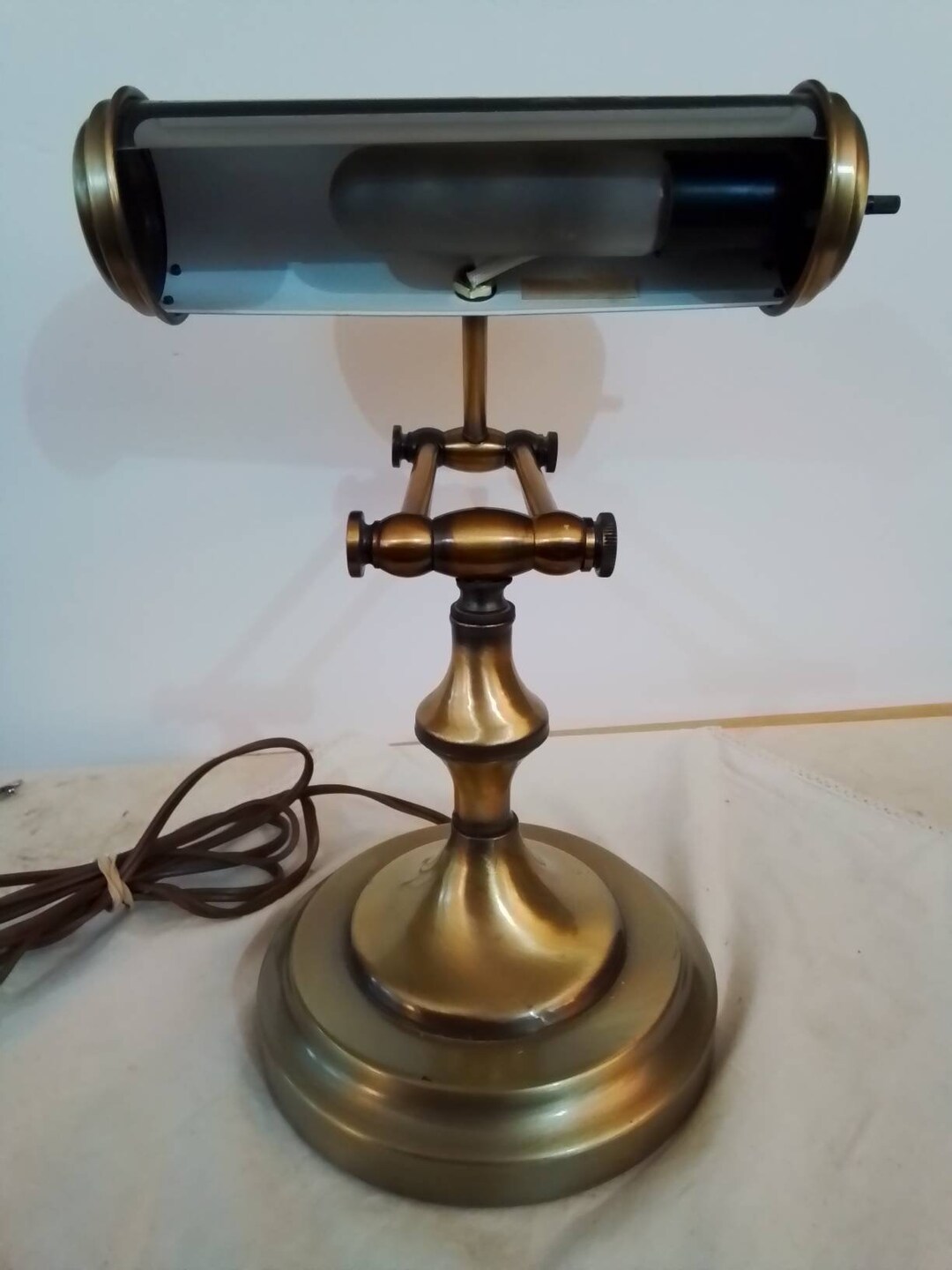 Vintage Brushed Brass Bankers Desk Lamp With Articulating Neck Library ...