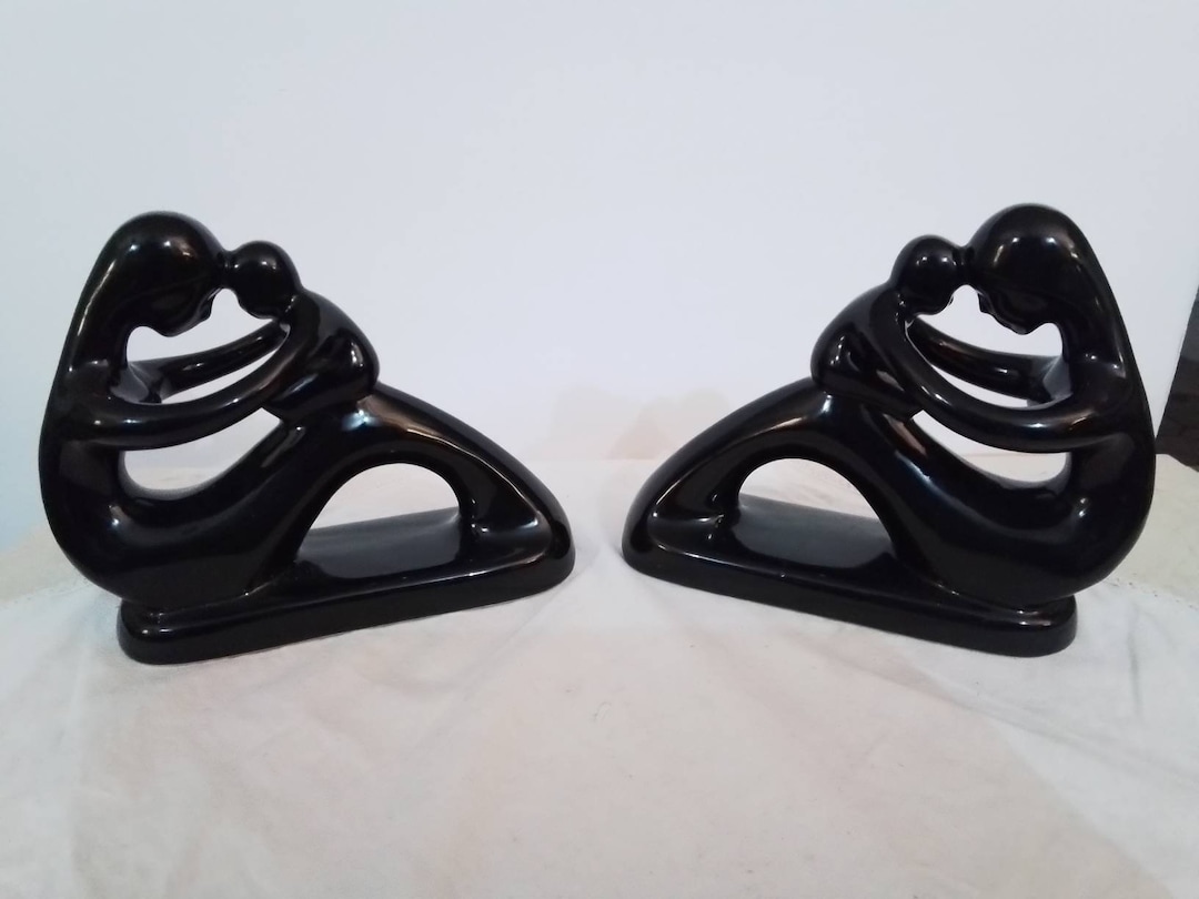 Vintage MCM Art Decor Mother Child Love Sculpture Figurine Black 7.5” X ...
