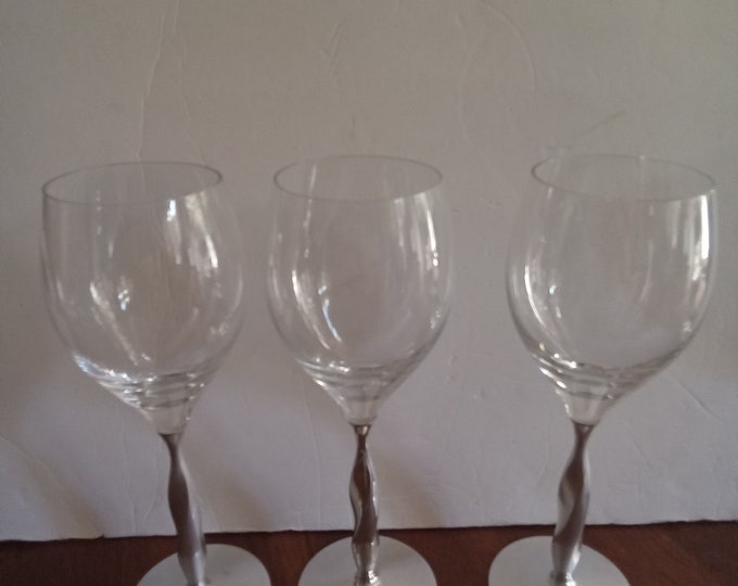 Nambe Twist Wine Glasses by Fred Bould - Set of 3 Glass and Metal Stem ...