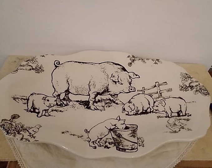 Barnyard Toile Platter Pigs Farm Designed by E Trostii Mirowave and ...