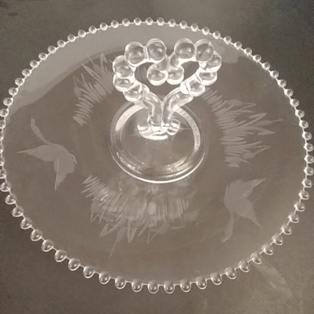 Imperial Candlewick Pastry Tray Heart Handled Etched Flying Geese ...