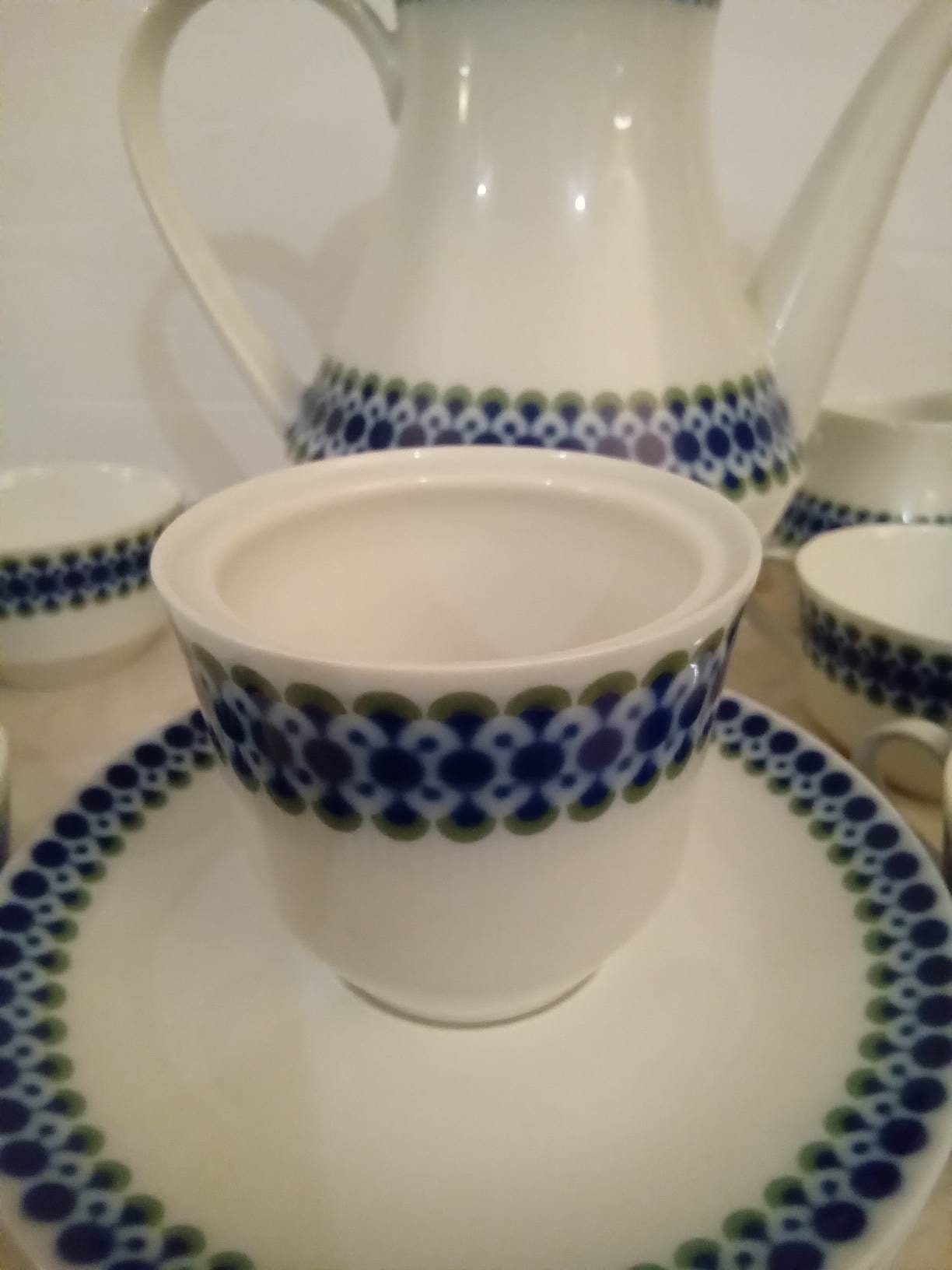 Rare Vintage Arzberg China Tea Set Germany White Blue and Green Teapot ...