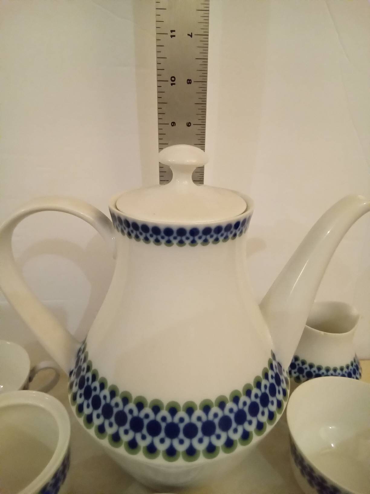 Rare Vintage Arzberg China Tea Set Germany White Blue and Green Teapot ...