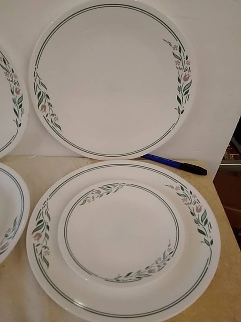 Vintage Corelle ROSEMARIE Tulip Set of 4 DINNER PLATES 6 Bread Plates ...