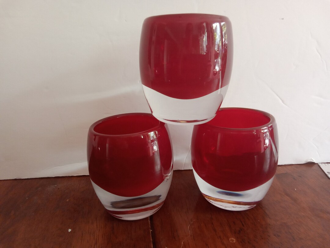 Crate & Barrel Ruby Diva Glass Candle Votive Holder Set of 3 - Etsy