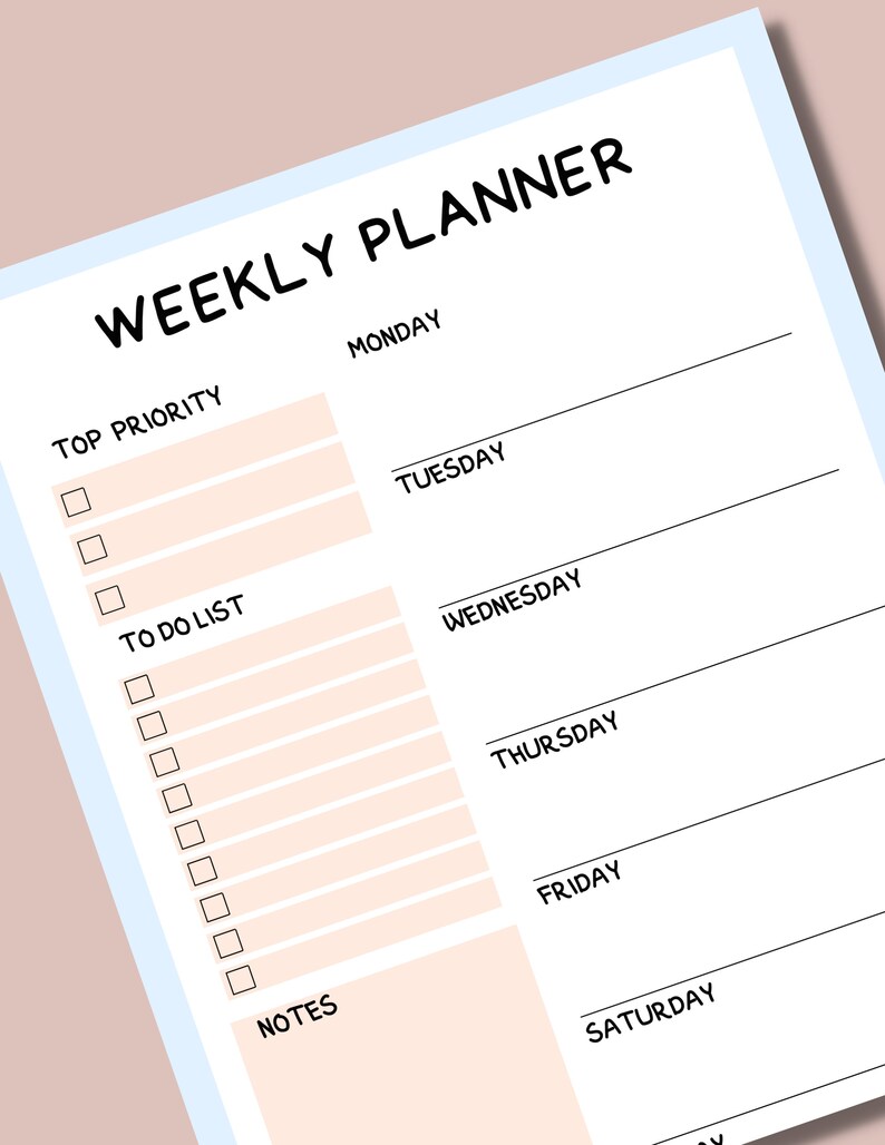 Printable Weekly Planner. Minimalist Design - Etsy
