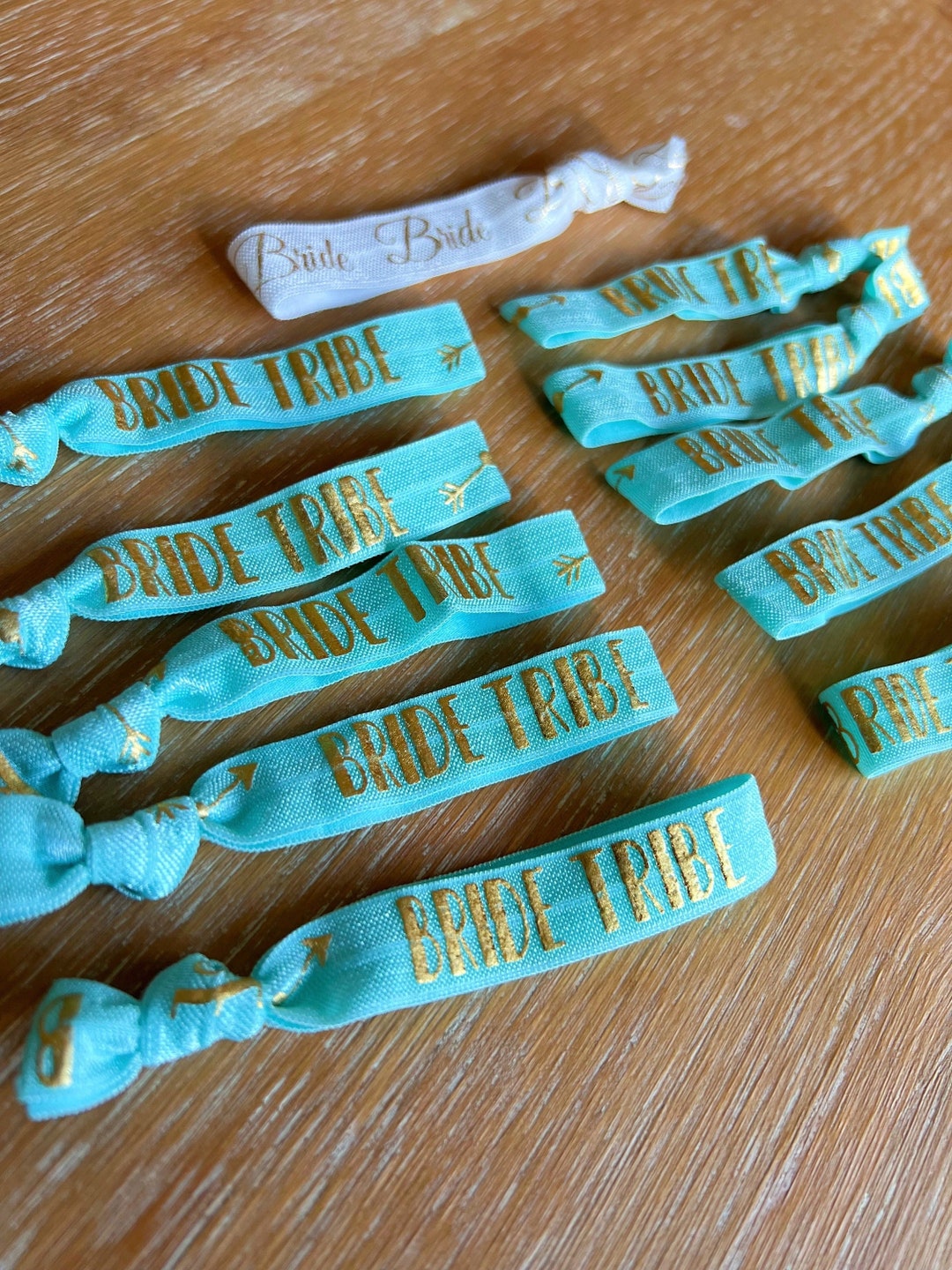 BRIDE TRIBE Team Bride Wristbands Aqua and Gold & White - Etsy