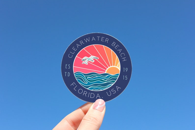 Clearwater Beach Florida Sunset Waterproof Sticker, 3x3 In. - Etsy