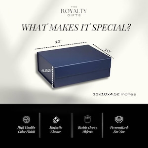 MAGNETIC BOX ONLY Navy Blue Personalized Empty Gift Box With Ribbon ...