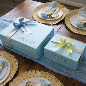 Baby Blue Magnetic Gift Box With Ribbon, Personalized Empty Box (9x6x4 ...