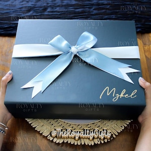 MAGNETIC BOX ONLY Navy Blue Personalized Empty Gift Box With Ribbon ...