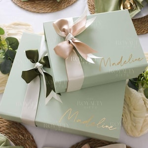 MAGNETIC BOX ONLY Light Sage Green Gold Personalized Empty Gift Box ...