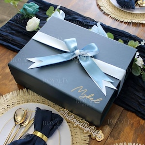 MAGNETIC BOX ONLY Navy Blue Personalized Empty Gift Box With Ribbon ...