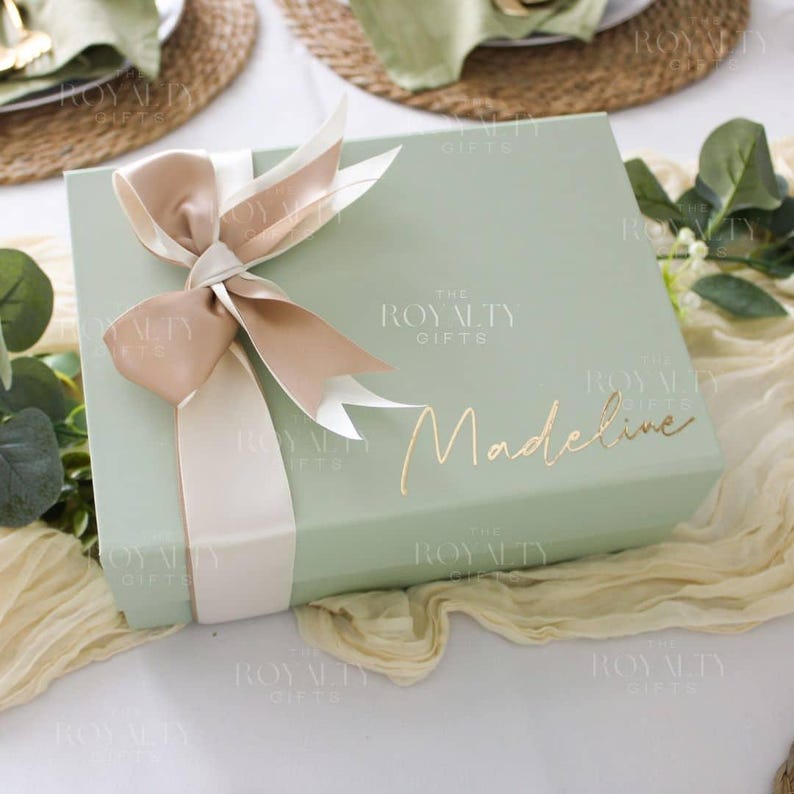 Sage Green Magnetic Gift Box With Ribbon, Personalized Empty Box - Etsy