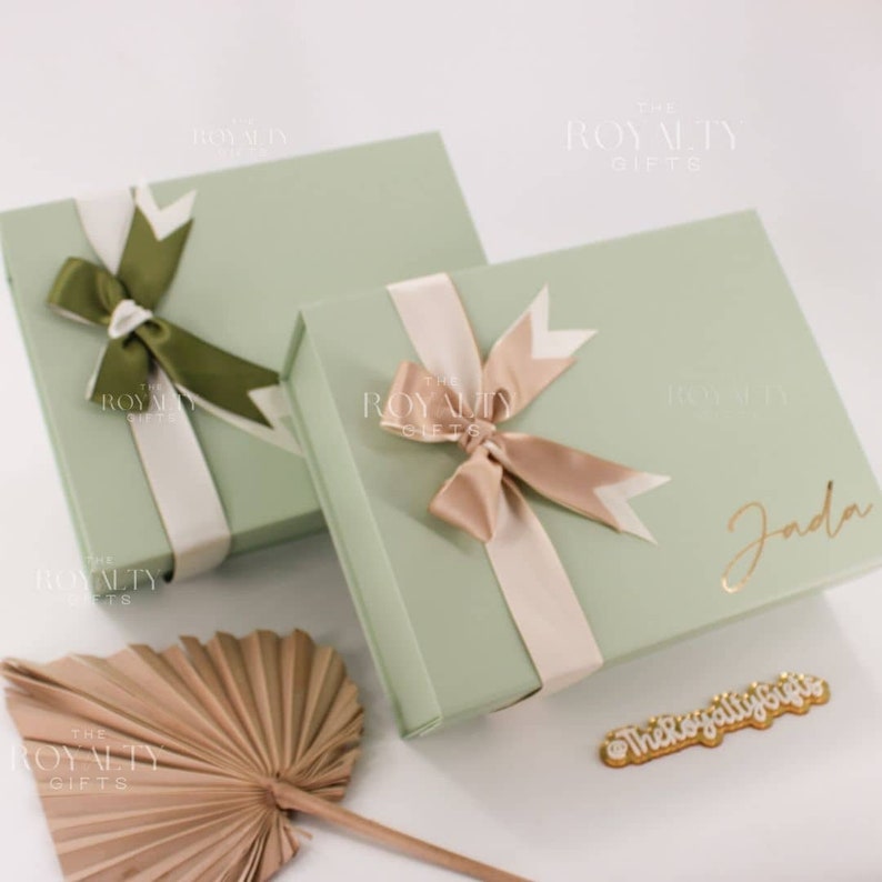 Personalized Light Sage Green Magnetic Gift Box With Ribbon - Etsy