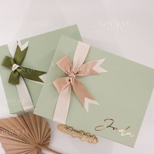 MAGNETIC BOX ONLY Light Sage Green Gold Personalized Empty Gift Box ...