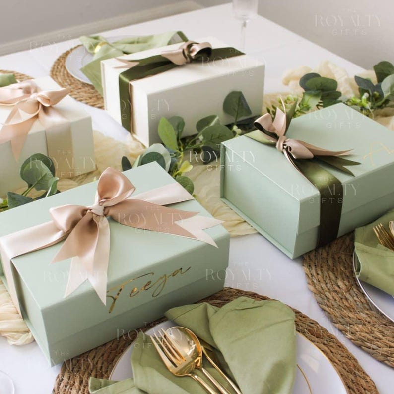 Sage Green Magnetic Gift Box With Ribbon, Personalized Empty Box - Etsy