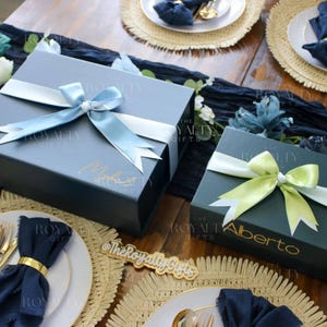 MAGNETIC BOX ONLY Navy Blue Personalized Empty Gift Box With Ribbon ...