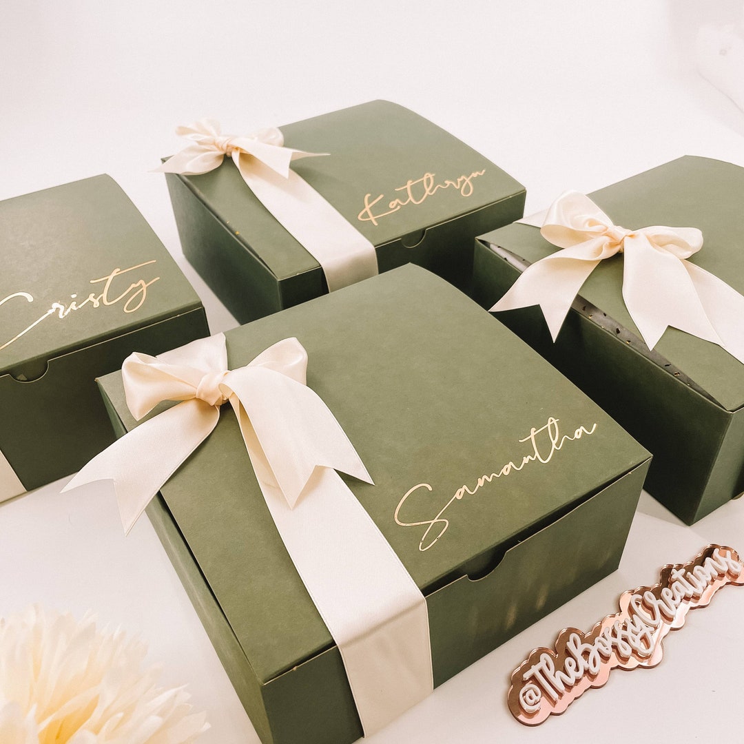 Personalized Sage Green Gift Box With Ribbon - Empty Bridesmaid ...