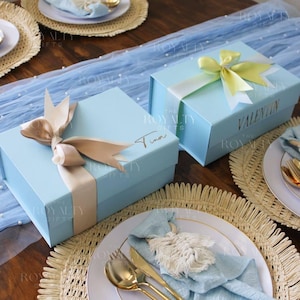 Baby Blue Magnetic Gift Box With Ribbon, Personalized Empty Box (9x6x4 ...
