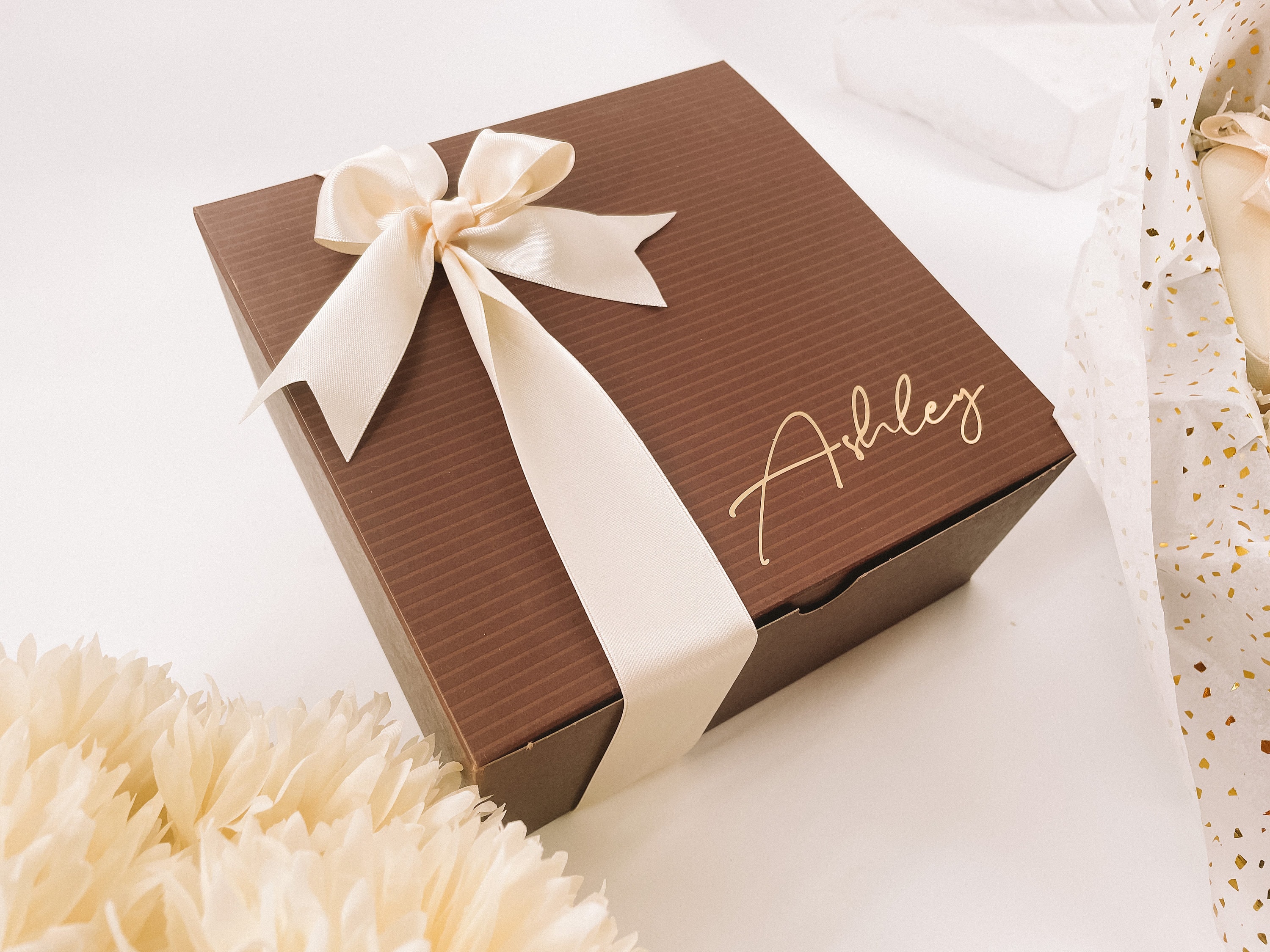 BOX ONLY - Terracotta Brown & Gold Personalized Empty Gift Box With ...