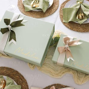 MAGNETIC BOX ONLY Light Sage Green Gold Personalized Empty Gift Box ...