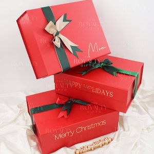 MAGNETIC BOX ONLY Red Gold Personalized Empty Gift Box With Ribbon ...