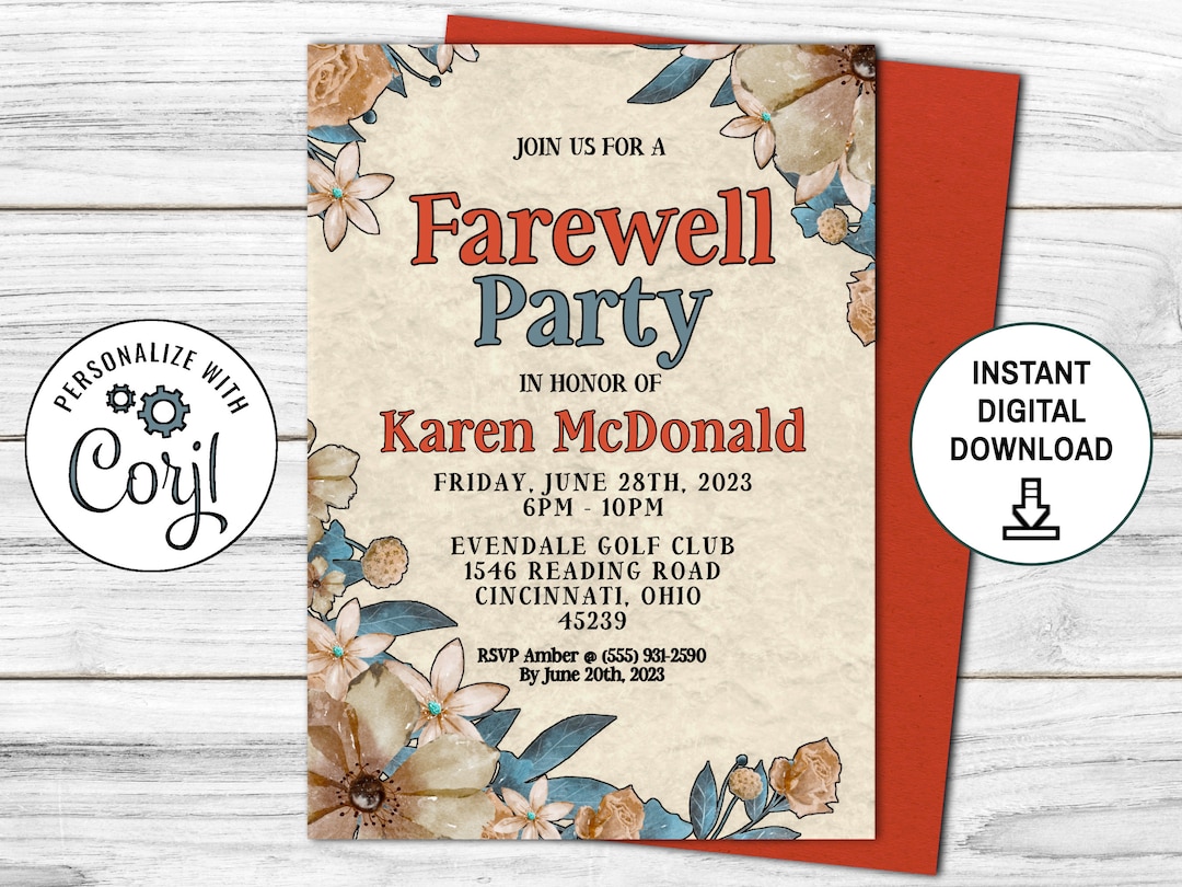 Farewell Party Invitation, Going Away Party Invitation, Retirement Party Invitation, Goodbye ...
