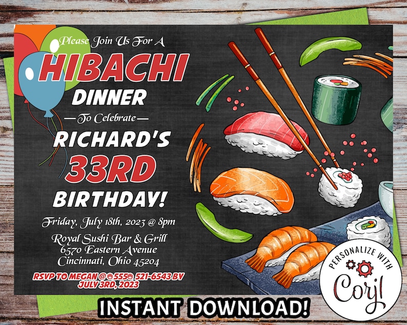Hibachi Dinner Invitation, Hibachi Dinner Invite, Hibachi Birthday ...