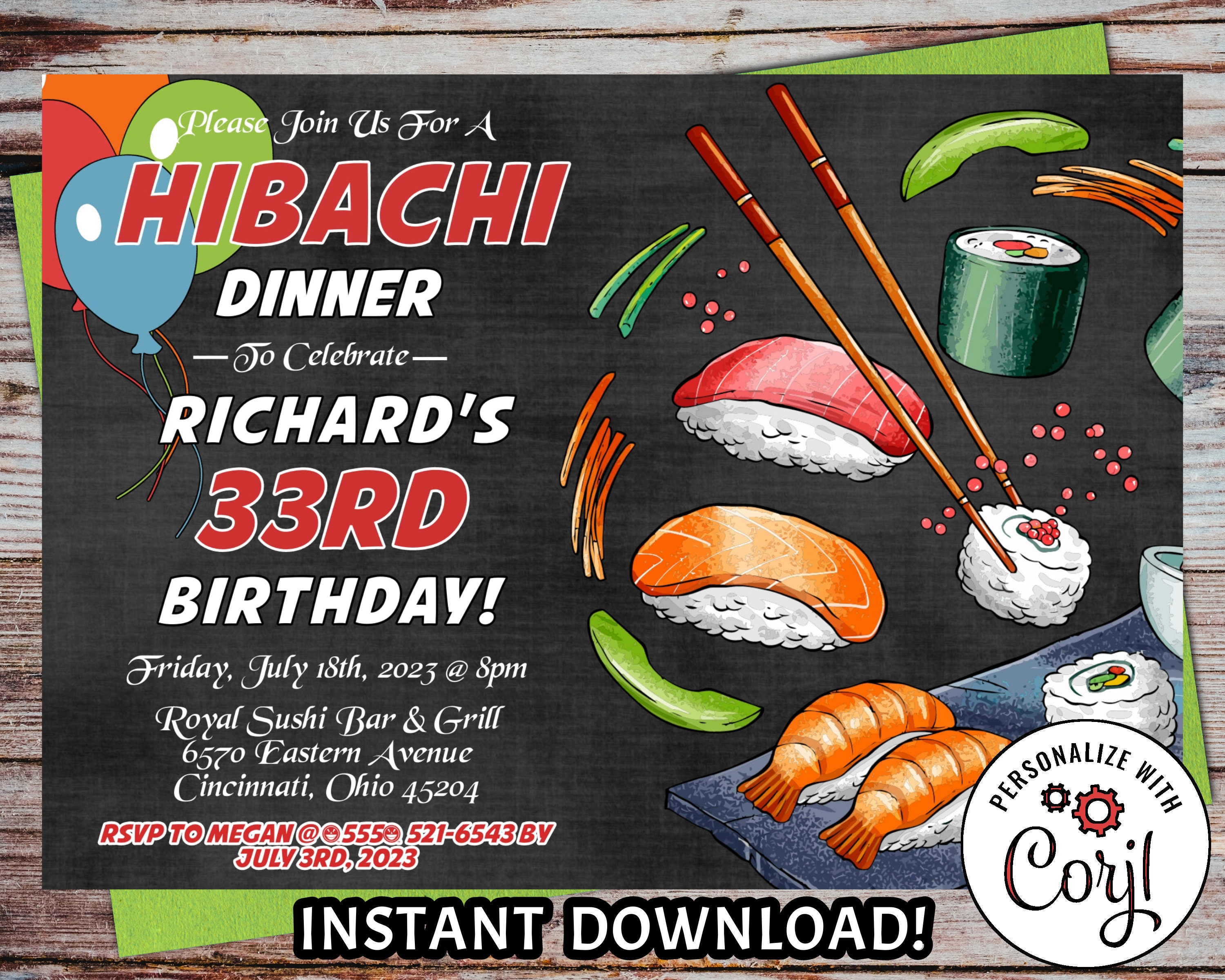 Hibachi Dinner Invitation, Hibachi Dinner Invite, Hibachi Birthday ...