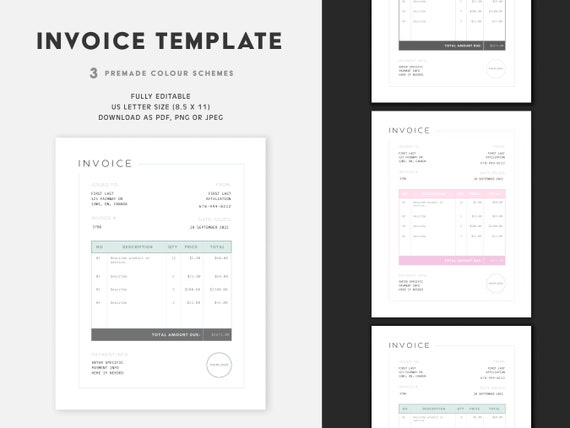 Invoice Template Printable Invoice Canva Template Business - Etsy