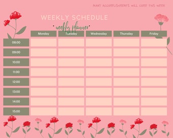 Pink Weekly Schedule - Etsy