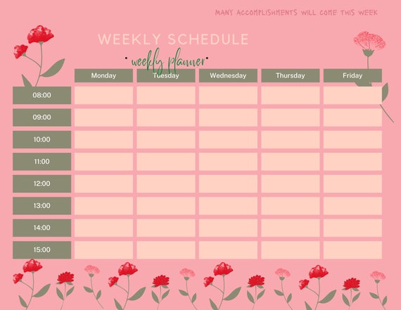 Pink Weekly Schedule - Etsy